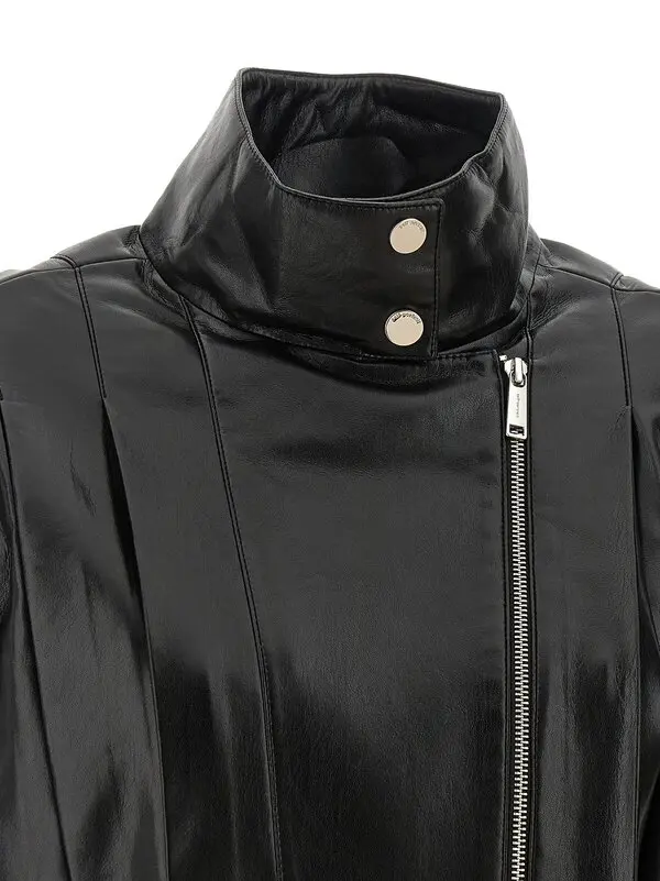 SELF-PORTRAIT Leather Effect Biker Jacket With Pleating And Belt Detail