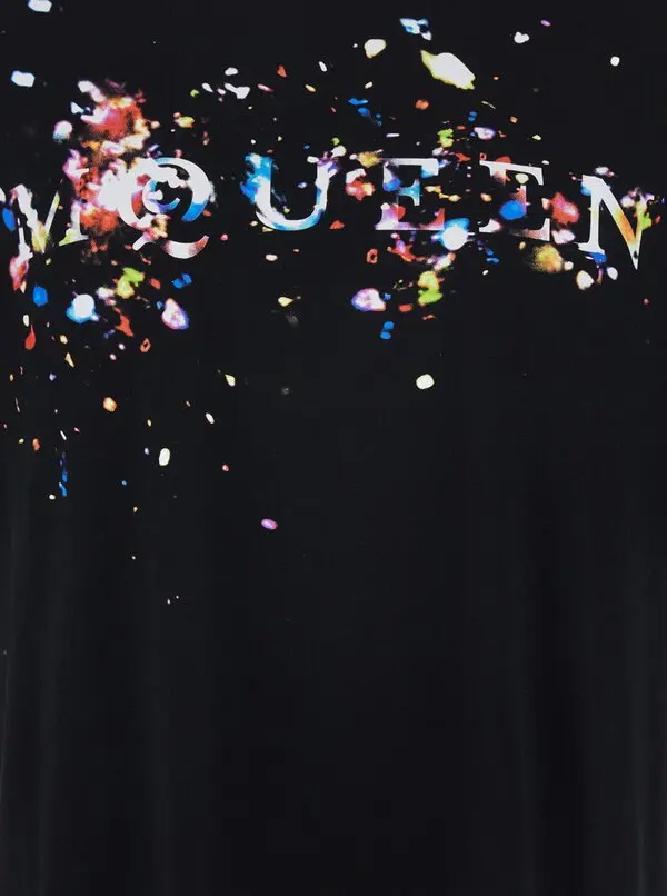 Alexander McQueen Black Crewneck T-shirt With Print On The Front In Cotton - Multicolor