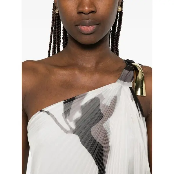 Max Mara Pleated One-shoulder Floral Print Gown - White