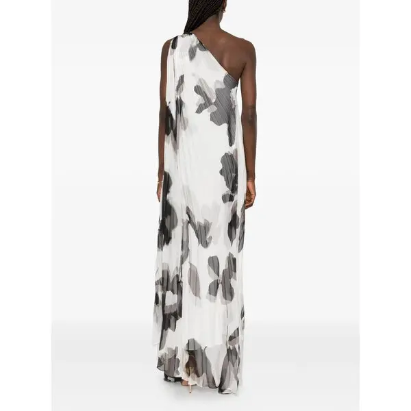 Max Mara Pleated One-shoulder Floral Print Gown - White