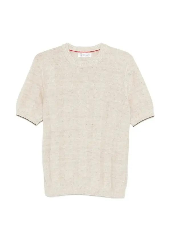 Brunello Cucinelli Short Sleeve Textured Knit Sweater