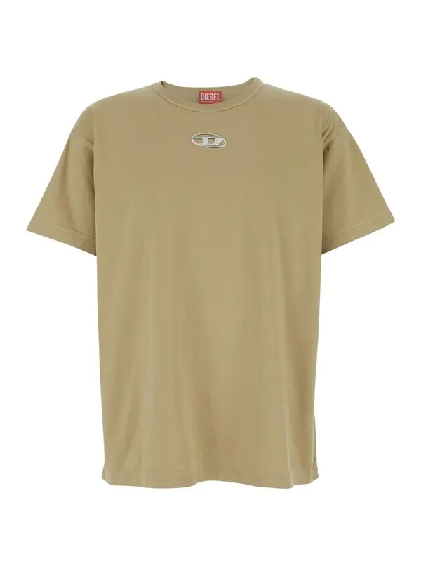 DIESEL® Beige Crew Neck T-shirt With Front Logo In Cotton