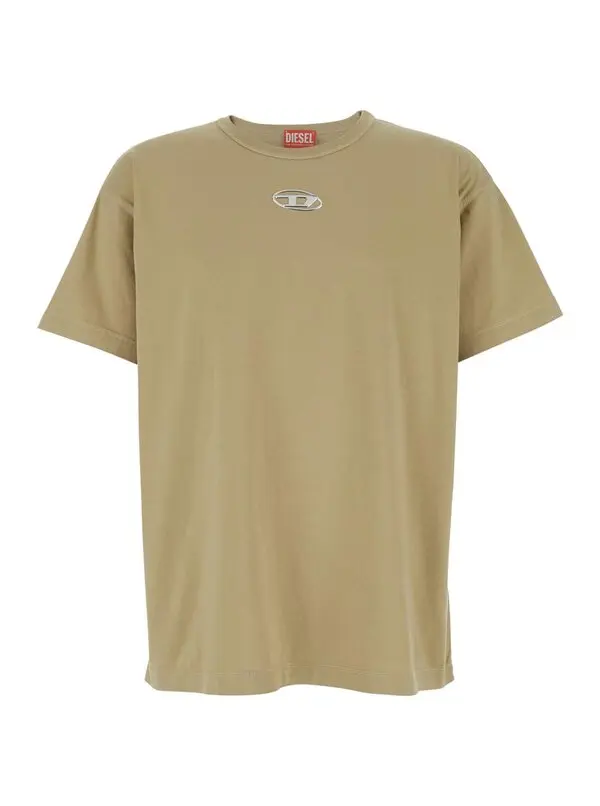 DIESEL® Beige Crew Neck T-shirt With Front Logo In Cotton