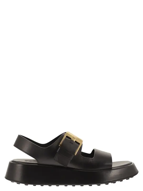TOD'S Leather Sandal With Buckle - Black