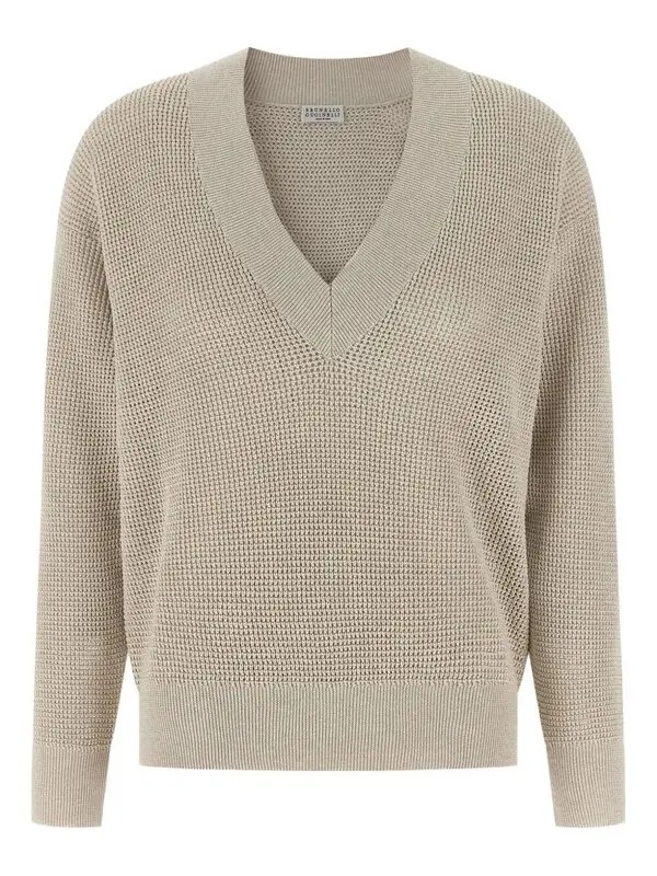 Brunello Cucinelli Openwork Cotton V-neck Sweater - Multicolor