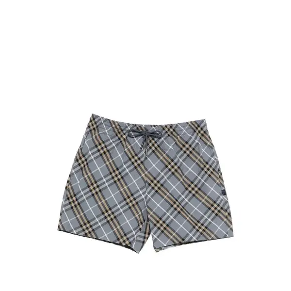 Burberry Grey Check Pattern Swim Shorts - Gray