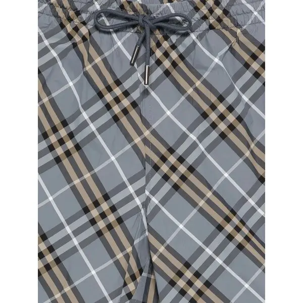 Burberry Grey Check Pattern Swim Shorts - Gray