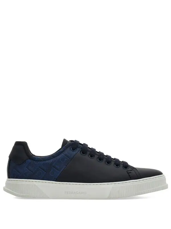 FERRAGAMO Clayton Monogram Jacquard Leather Sneakers - Blue