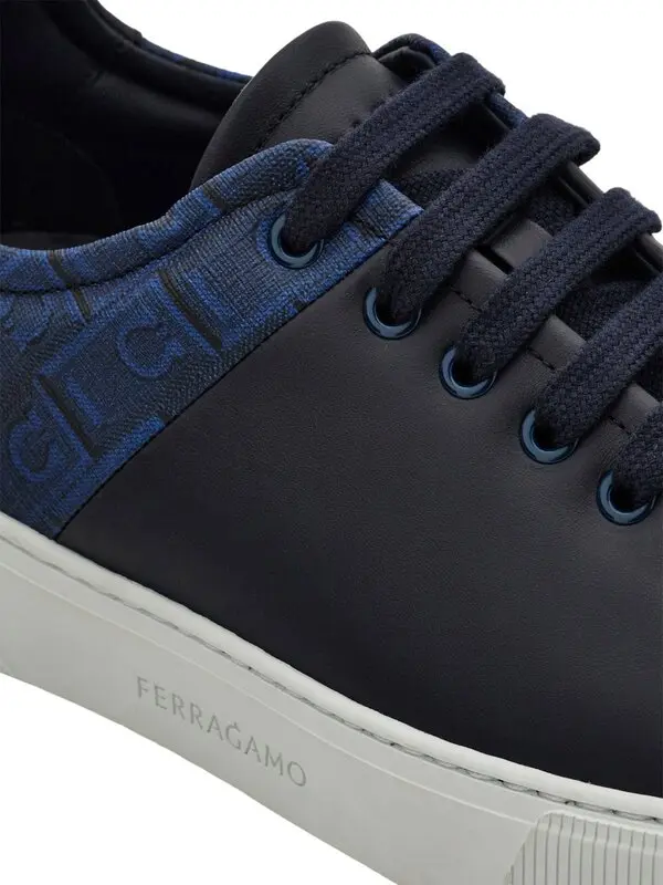 FERRAGAMO Clayton Monogram Jacquard Leather Sneakers - Blue