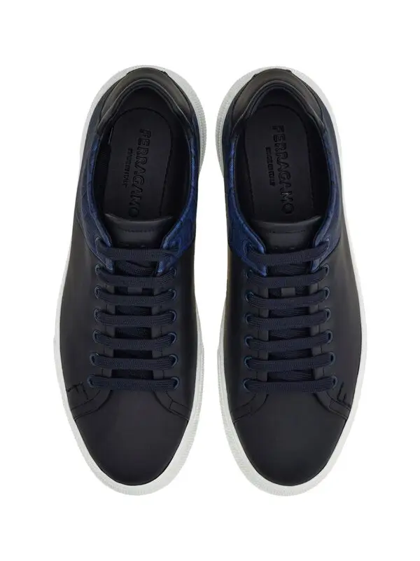 FERRAGAMO Clayton Monogram Jacquard Leather Sneakers - Blue