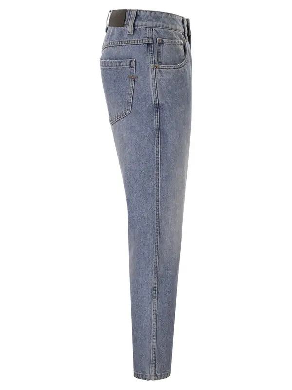 Brunello Cucinelli Authentic Straight Denim Trousers With Embellished Bartack - Multicolor