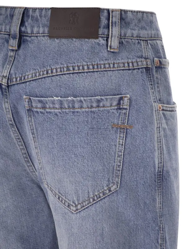 Brunello Cucinelli Authentic Straight Denim Trousers With Embellished Bartack - Multicolor