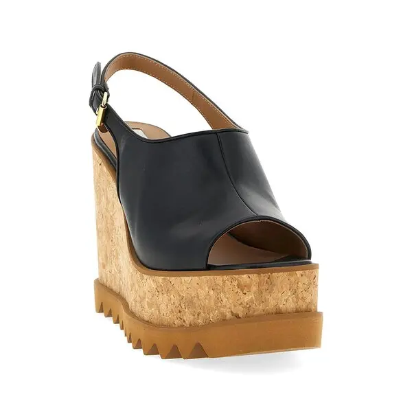 Stella McCartney Open Toe Wedge Sandals - Black