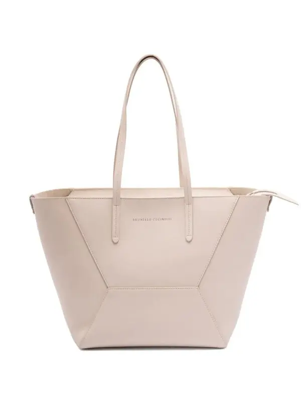 Brunello Cucinelli Calf Leather Tote Bag With Pouch - Multicolor
