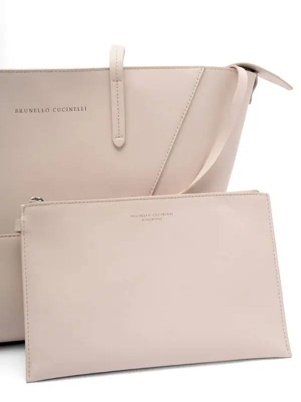 Brunello Cucinelli Calf Leather Tote Bag With Pouch - Multicolor