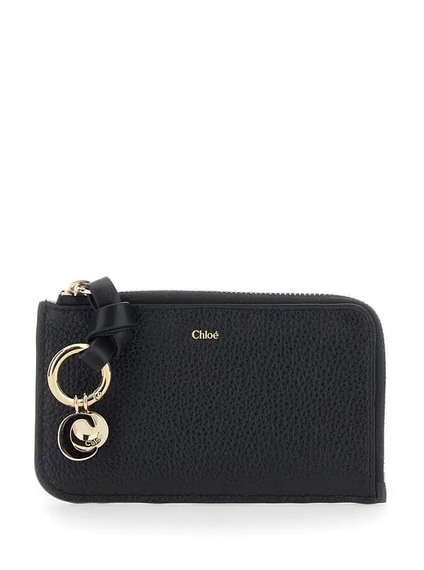 Chloé Wallet With Logo Charm On The Front And Top Zip Closure In Grained Leather For - Black