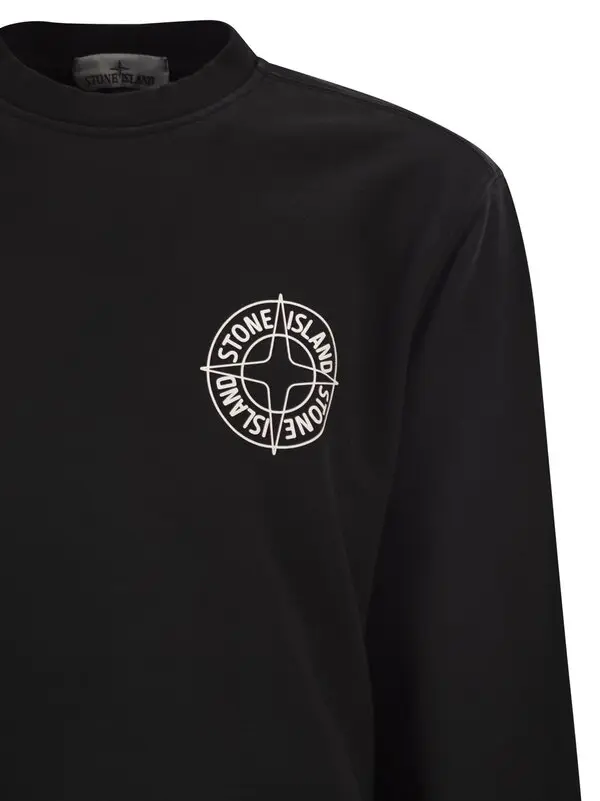 Stone Island Oversized Crew Neck Sweatshirt With Outline Compass Print