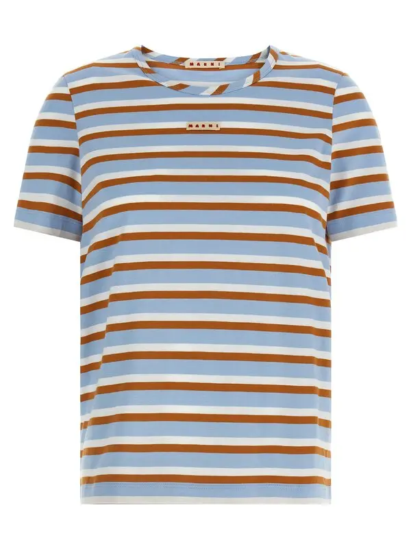 Marni Striped Cotton T-shirt With Logo Patch
