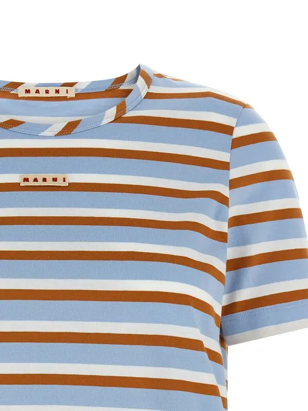 Marni Striped Cotton T-shirt With Logo Patch