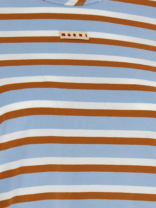 Marni Striped Cotton T-shirt With Logo Patch