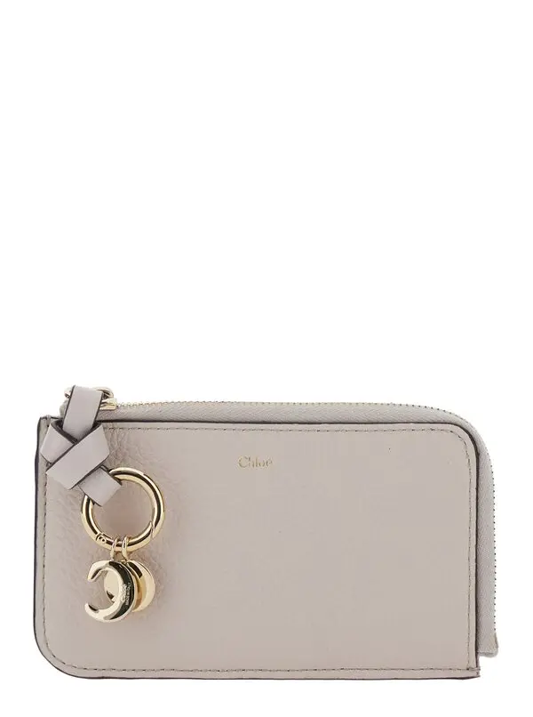 Chloé Wallet With Logo Charm On The Front And Top Zip Closure In Grey Hammered Leather For - Gray
