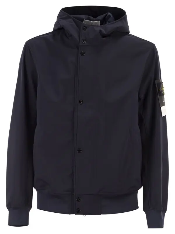Stone Island Hooded Technical Jacket With Water-resistant Membrane - Blue