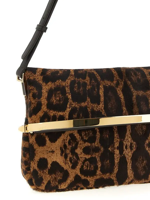 TOD'S Animal Print Leather Shoulder Bag - Brown