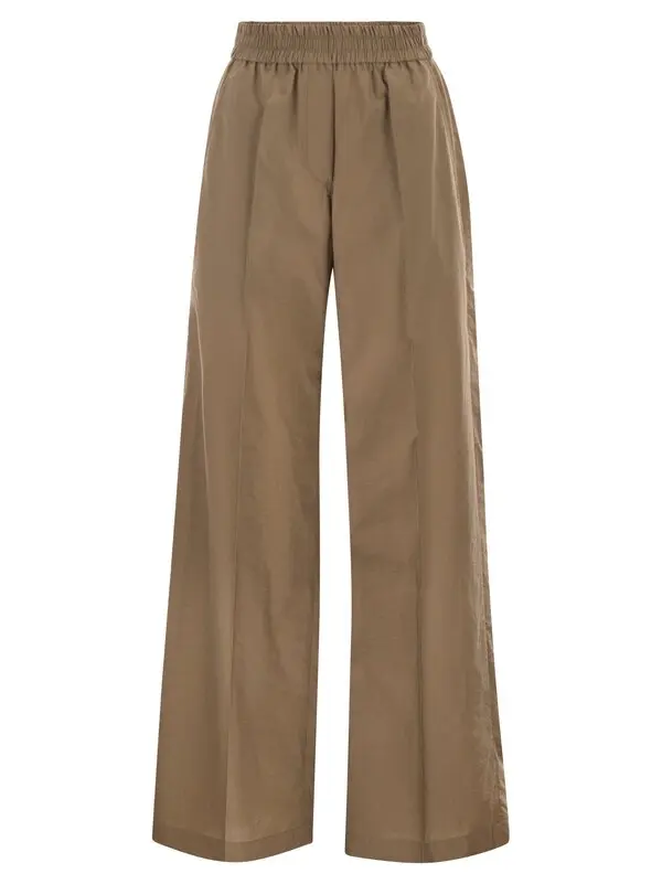 Brunello Cucinelli Wide-leg Cotton-nylon Poplin Trousers With Elasticated Waist - Brown