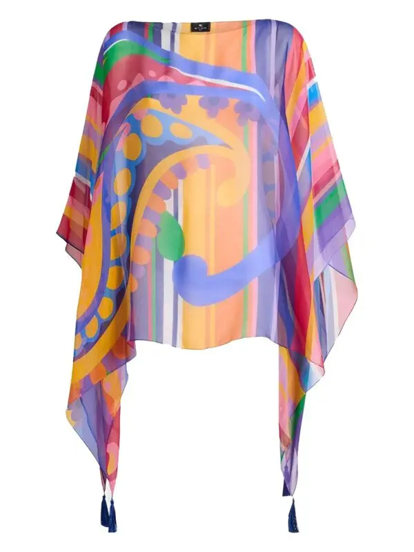 Etro Paisley Print Silk Poncho Top