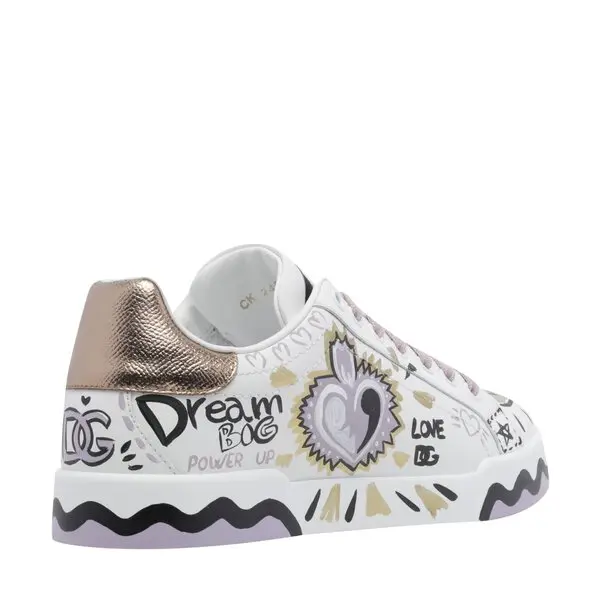 Dolce & Gabbana Portofino Leather Sneakers - White