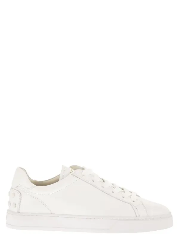 TOD'S Leather Trainers With Studded Heel Detail - White