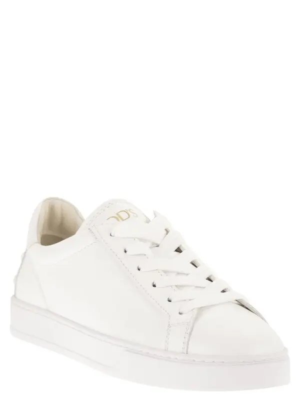 TOD'S Leather Trainers With Studded Heel Detail - White