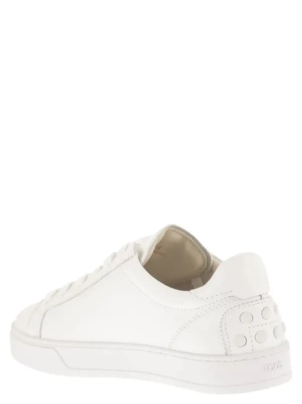 TOD'S Leather Trainers With Studded Heel Detail - White