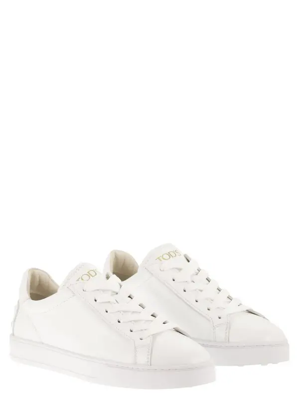 TOD'S Leather Trainers With Studded Heel Detail - White