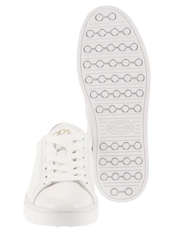 TOD'S Leather Trainers With Studded Heel Detail - White