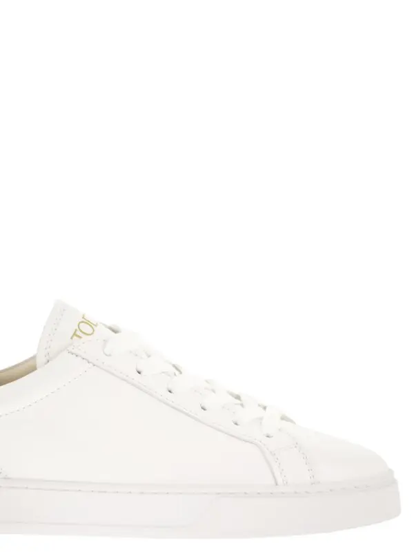 TOD'S Leather Trainers With Studded Heel Detail - White