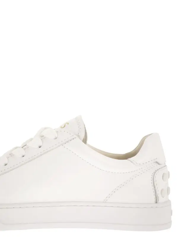 TOD'S Leather Trainers With Studded Heel Detail - White