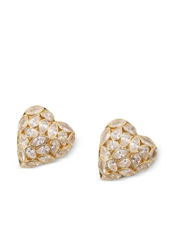 SELF-PORTRAIT Heart-shaped Earrings With Cubic Zirconia In Gold-tone Brass - Silver