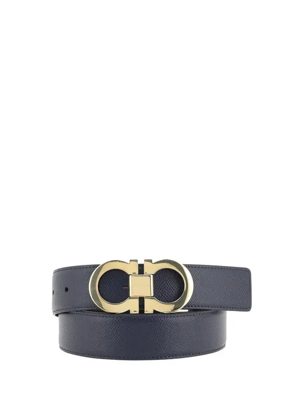 FERRAGAMO Reversible Leather Belt With Gancini Buckle - Blue