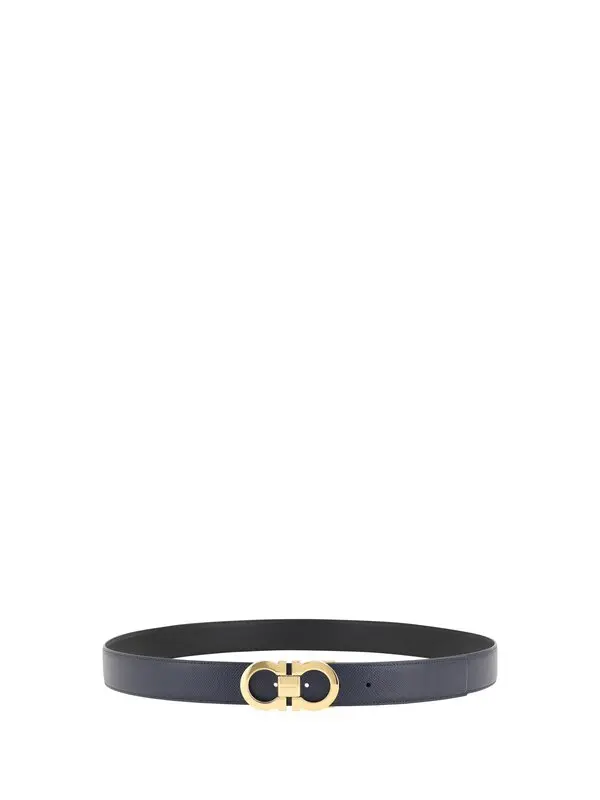 FERRAGAMO Reversible Leather Belt With Gancini Buckle - Blue