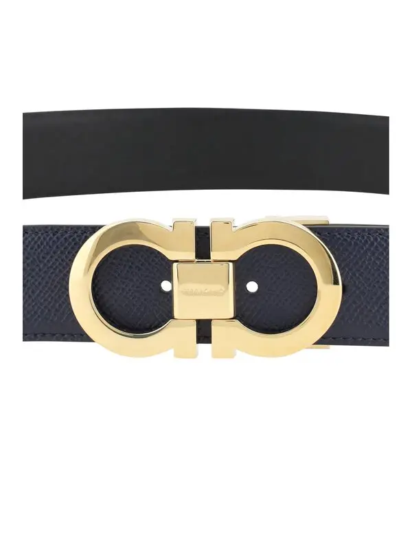 FERRAGAMO Reversible Leather Belt With Gancini Buckle - Blue