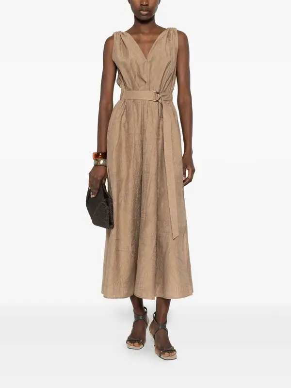 Brunello Cucinelli V-neck Belted Midi Dress - Multicolor
