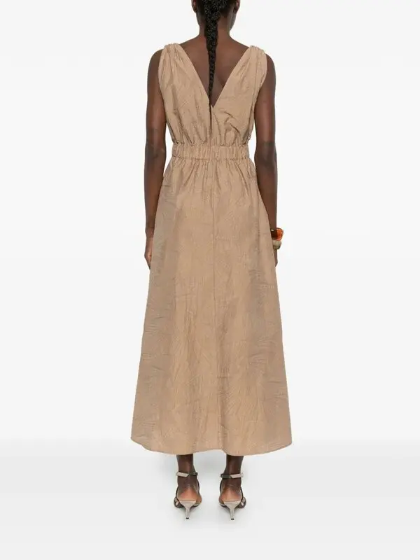 Brunello Cucinelli V-neck Belted Midi Dress - Multicolor