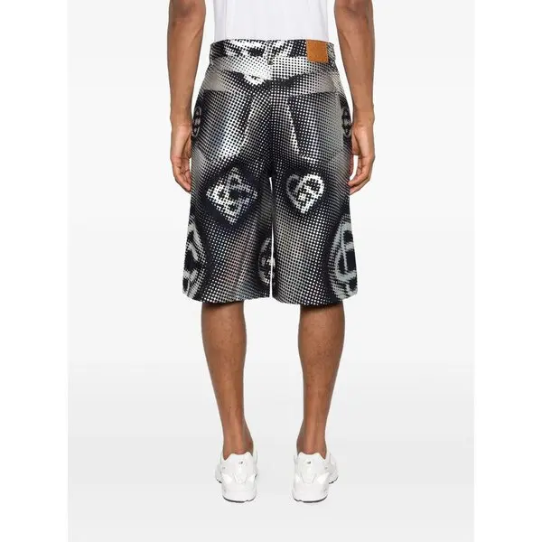Casablanca Monogrammed Metallic Finish Denim Shorts