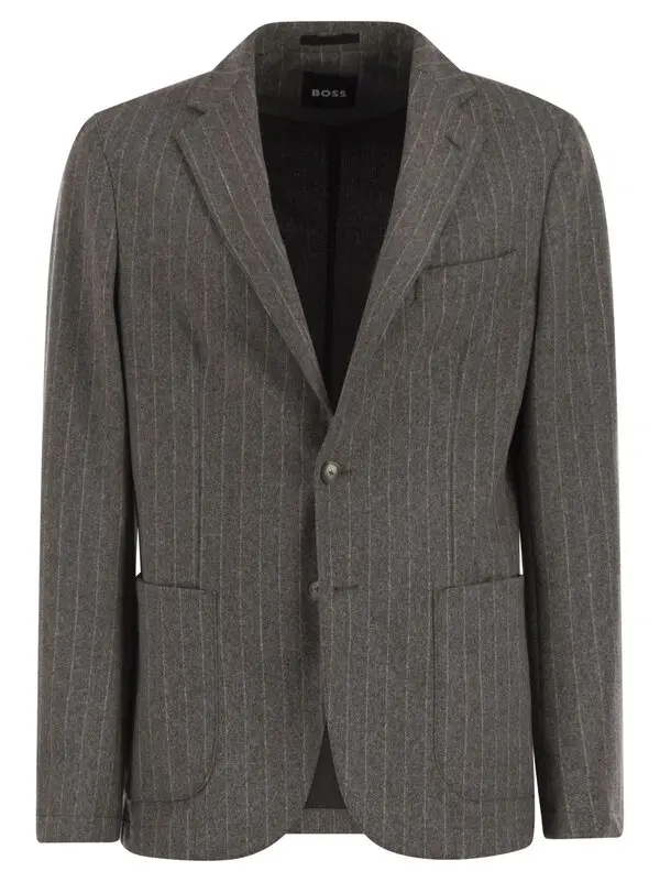 BOSS Slim-fit Blazer In Stretch Striped Flannel - Gray