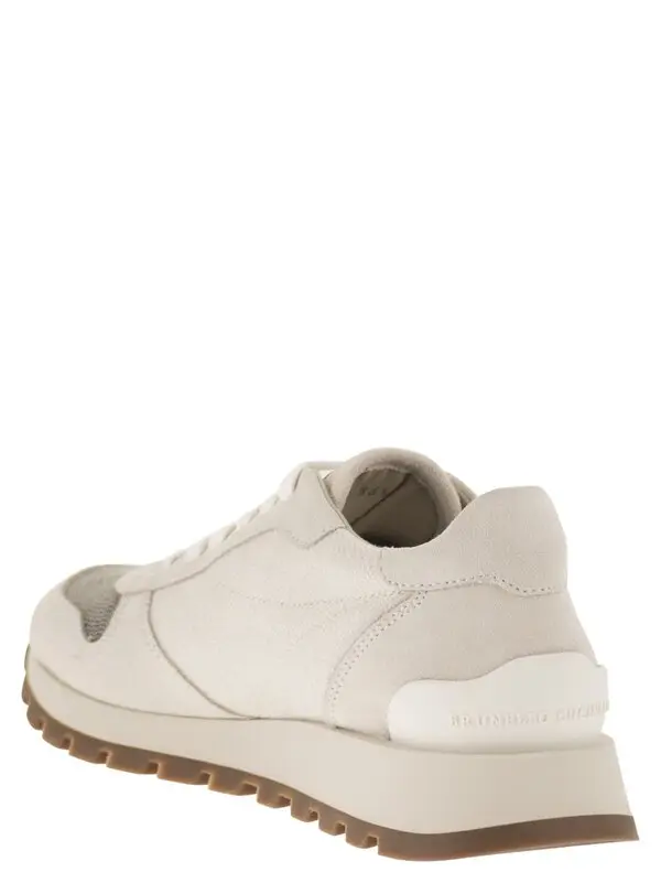 Brunello Cucinelli Leather And Fabric Lace Up Trainers