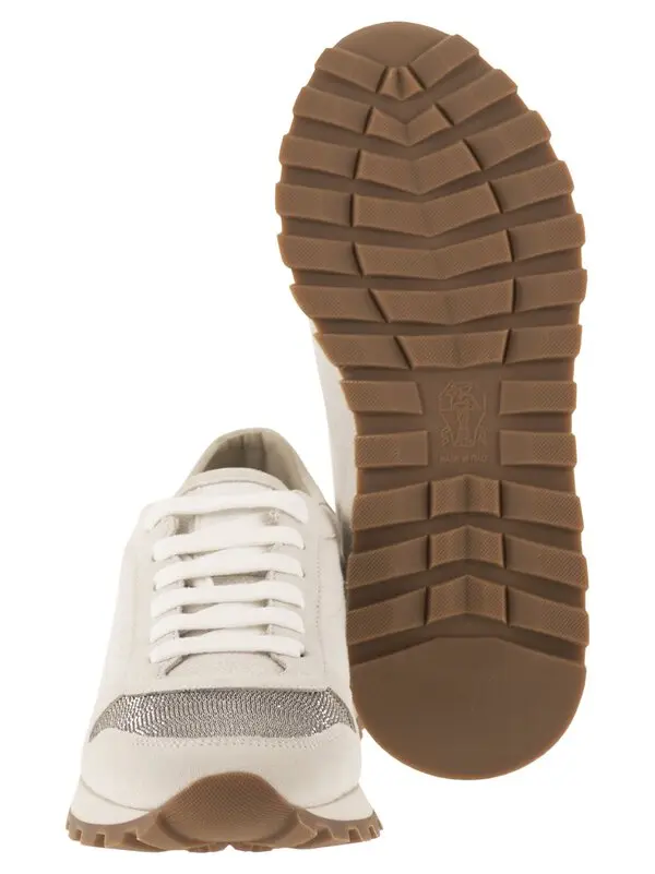 Brunello Cucinelli Leather And Fabric Lace Up Trainers