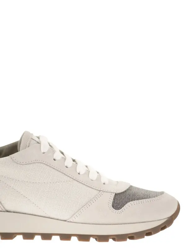 Brunello Cucinelli Leather And Fabric Lace Up Trainers