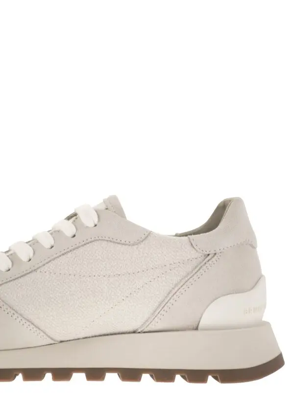 Brunello Cucinelli Leather And Fabric Lace Up Trainers