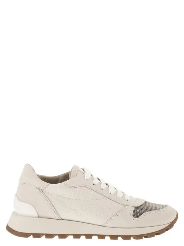 Brunello Cucinelli Leather And Fabric Lace Up Trainers - White